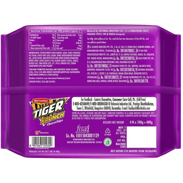 BRITANNIA Tiger Krunch Chocochips Biscuits Pack Plain Biscuit (400 g ...